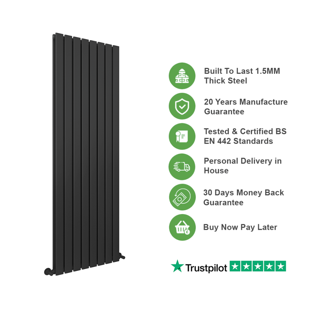 Milan Vertical Radiator - Various Sizes - Black - Chelsea Supplies