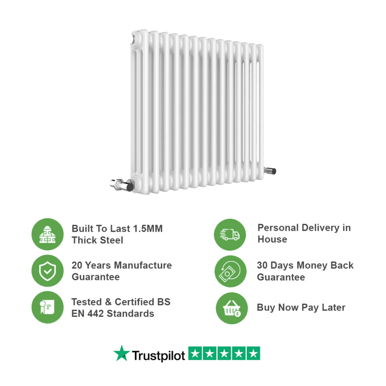 Vintage Column Horizontal Radiator - Various Sizes - White - Chelsea ...